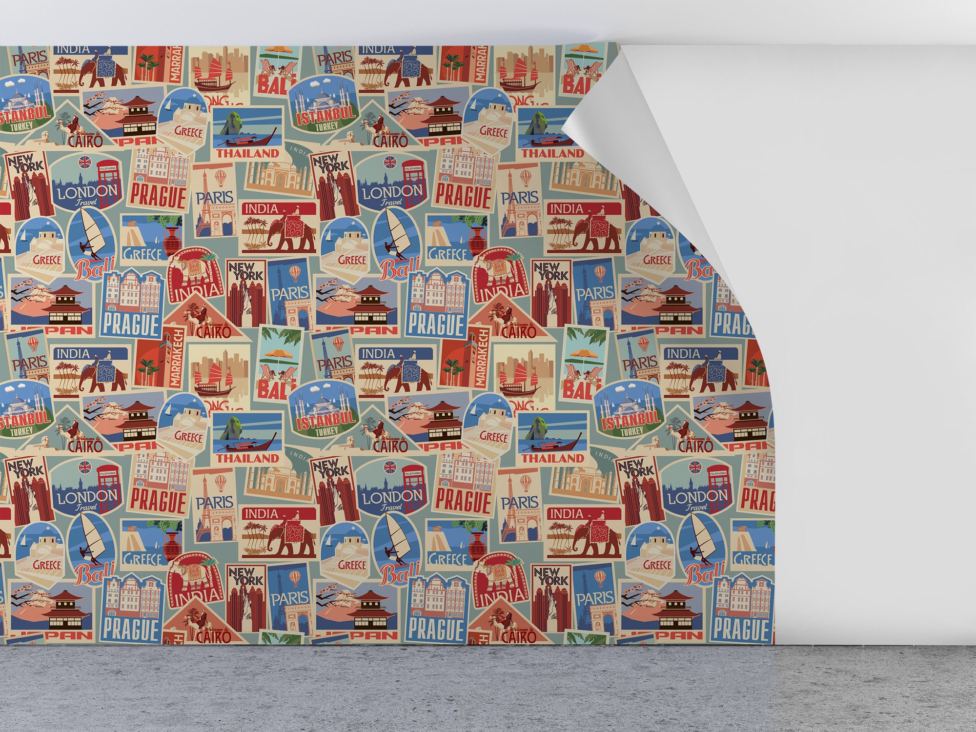 Retro Colorful Wallpaper, Countries and Cities, Europe, Africa, Asia ...
