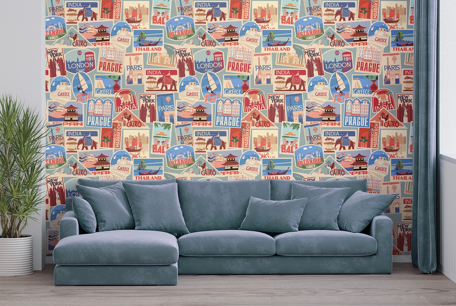 Retro Colorful Wallpaper, Countries and Cities, Europe, Africa, Asia ...