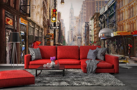Wallpaper With Street View of New York Modern American City - Etsy