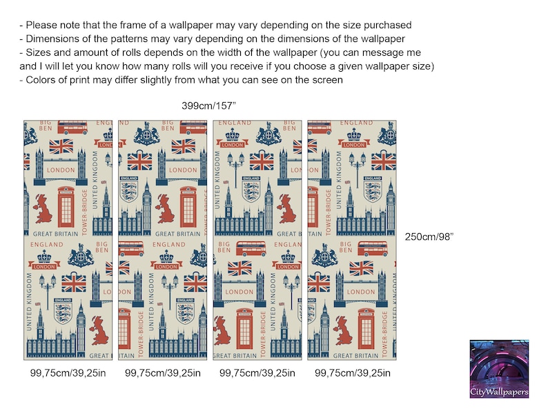 UK London National Symbols Wallpaper, United Kingdom Pattern [peel and ...