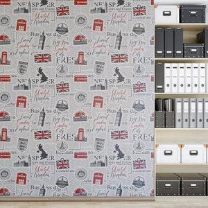 London Newspaper Pattern Wall Mural British Symbols Removable Wallpaper ...