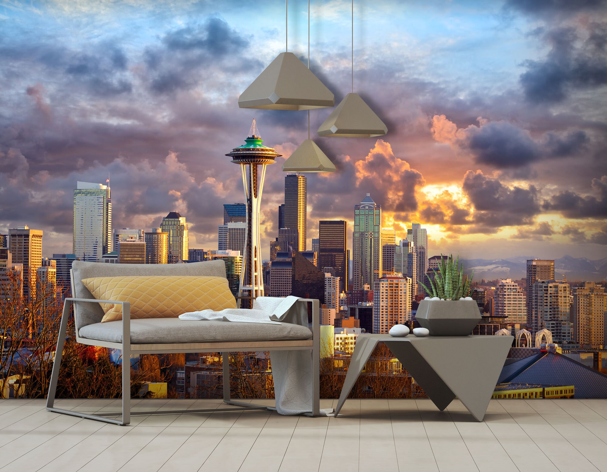 Seattle Skyline at Sunset Wallpaper WA USA Peel and - Etsy
