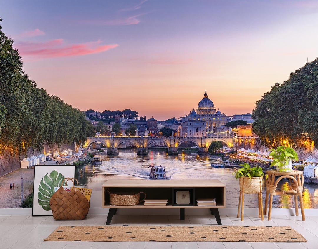 Rome at Sunset, Italy, Scenic Landscape Wallpaper, Aqueduct, Wall Decor ...