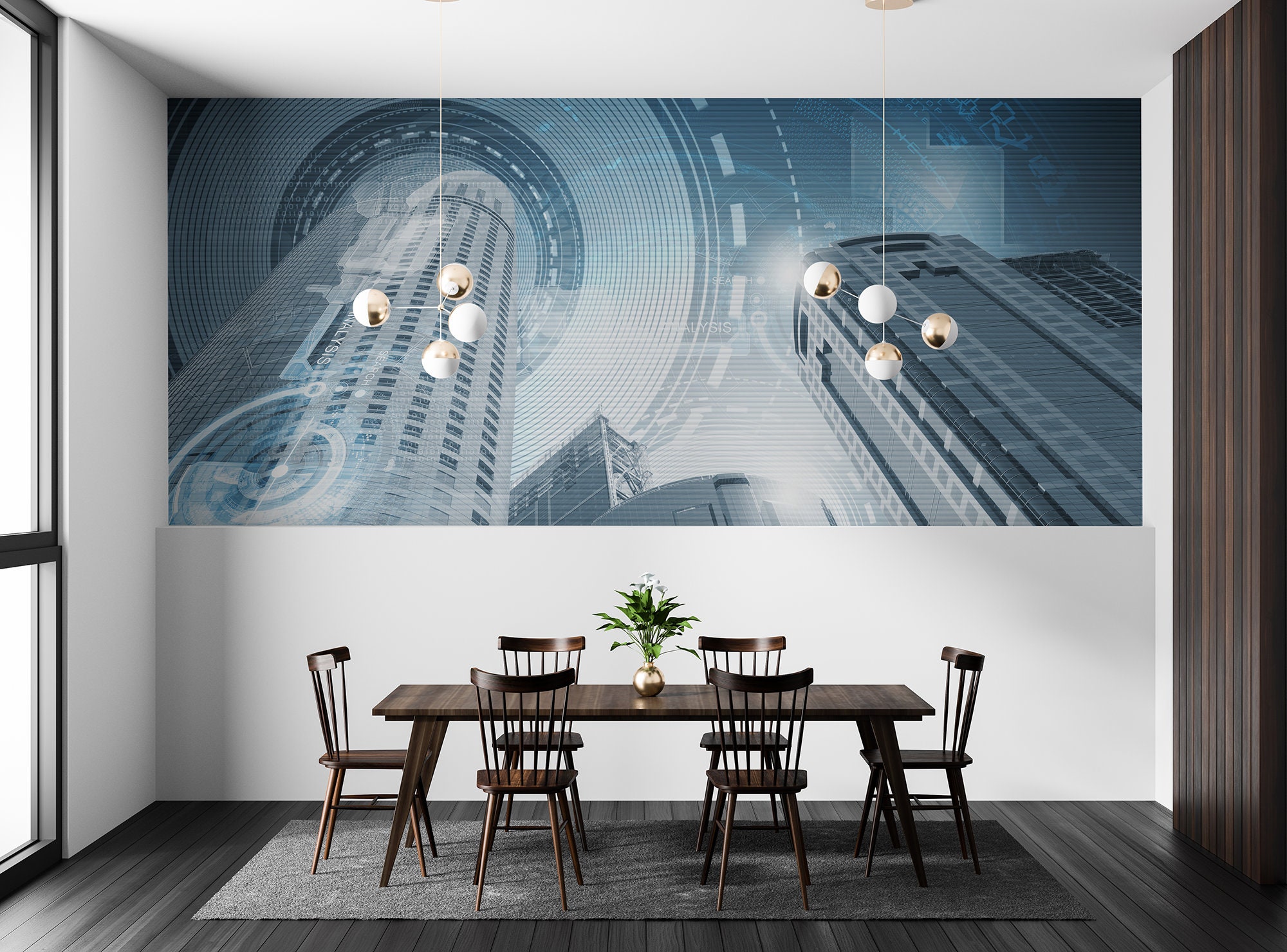 Blue Futuristic Tech City Wallpaper Peel and Stick, Self Adhesive, Wall ...