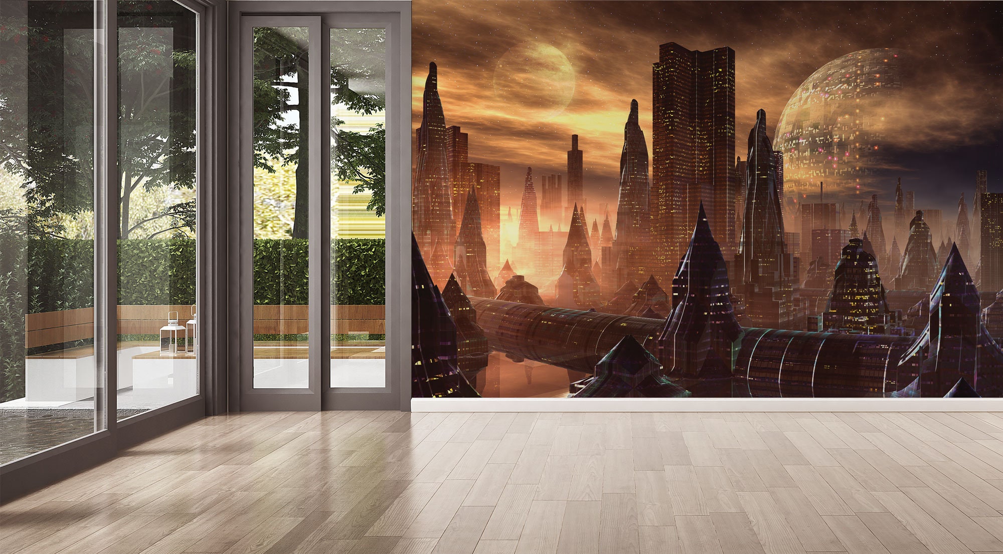 Fantasy Alien City Wallpaper Peel & Stick, Self Adhesive, Wall Mural ...
