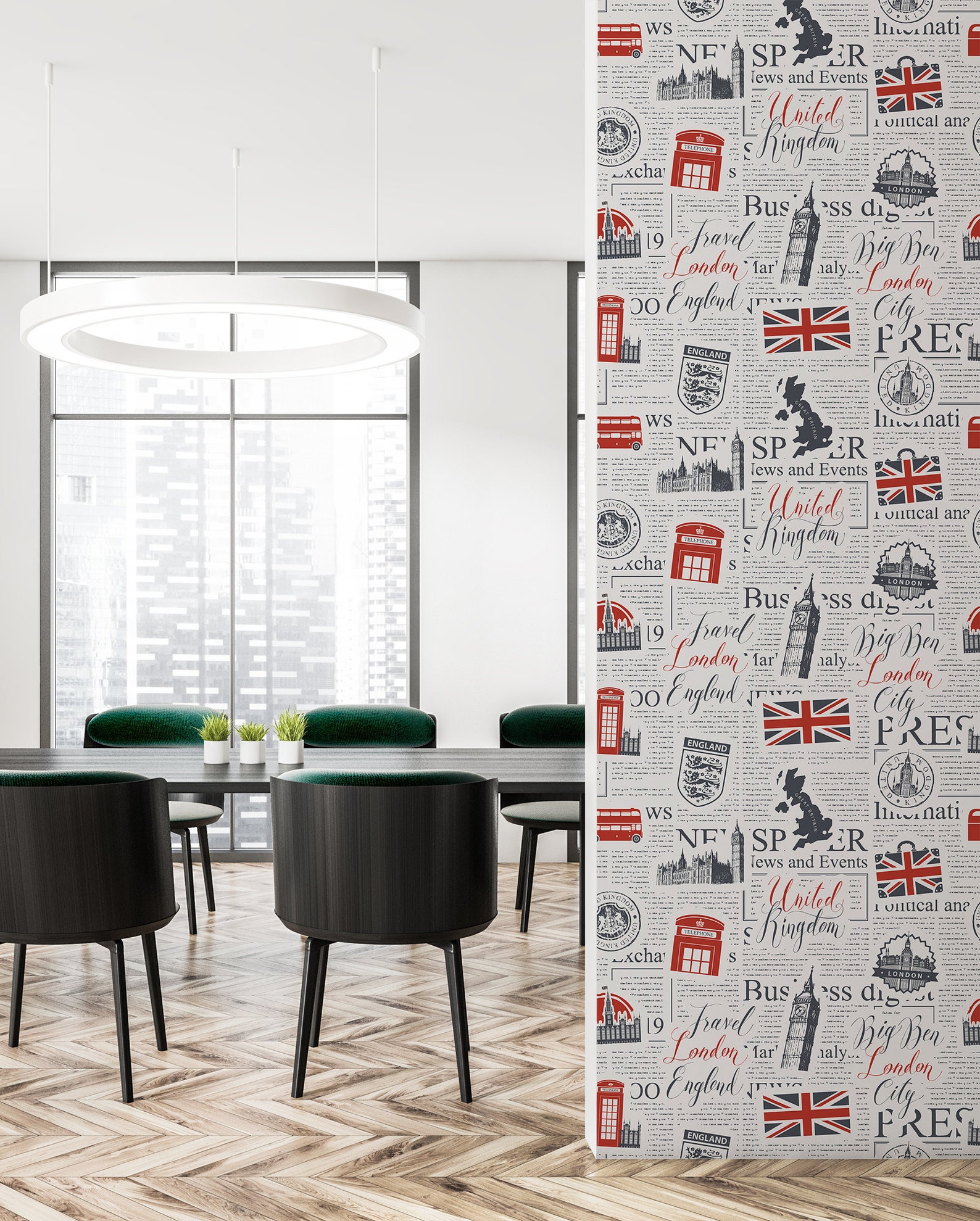 London Newspaper Pattern Wall Mural British Symbols Removable Wallpaper ...