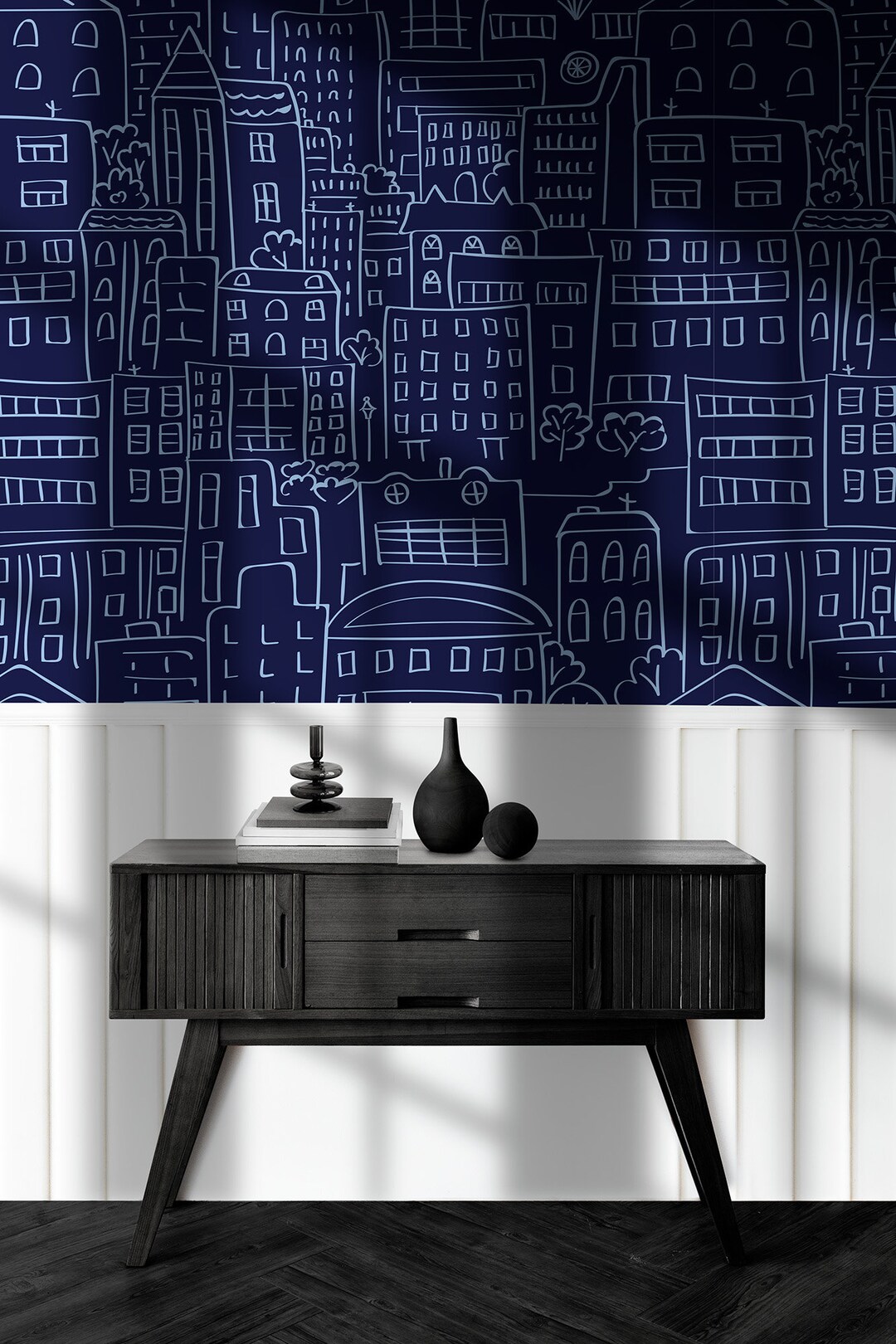Blue Cityscape Wallpaper, Wall Mural [peel and Stick (self Adhesive) or ...