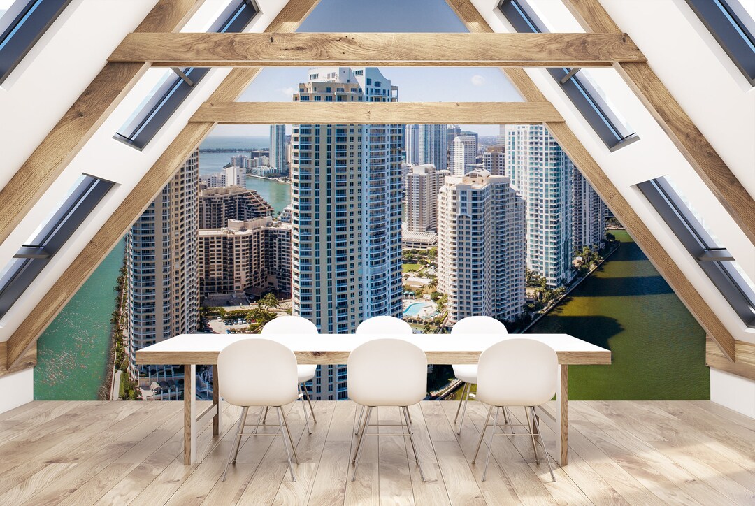 Panoramic Wallpaper, Downtown Miami and Brickell Key, Florida Peel and ...