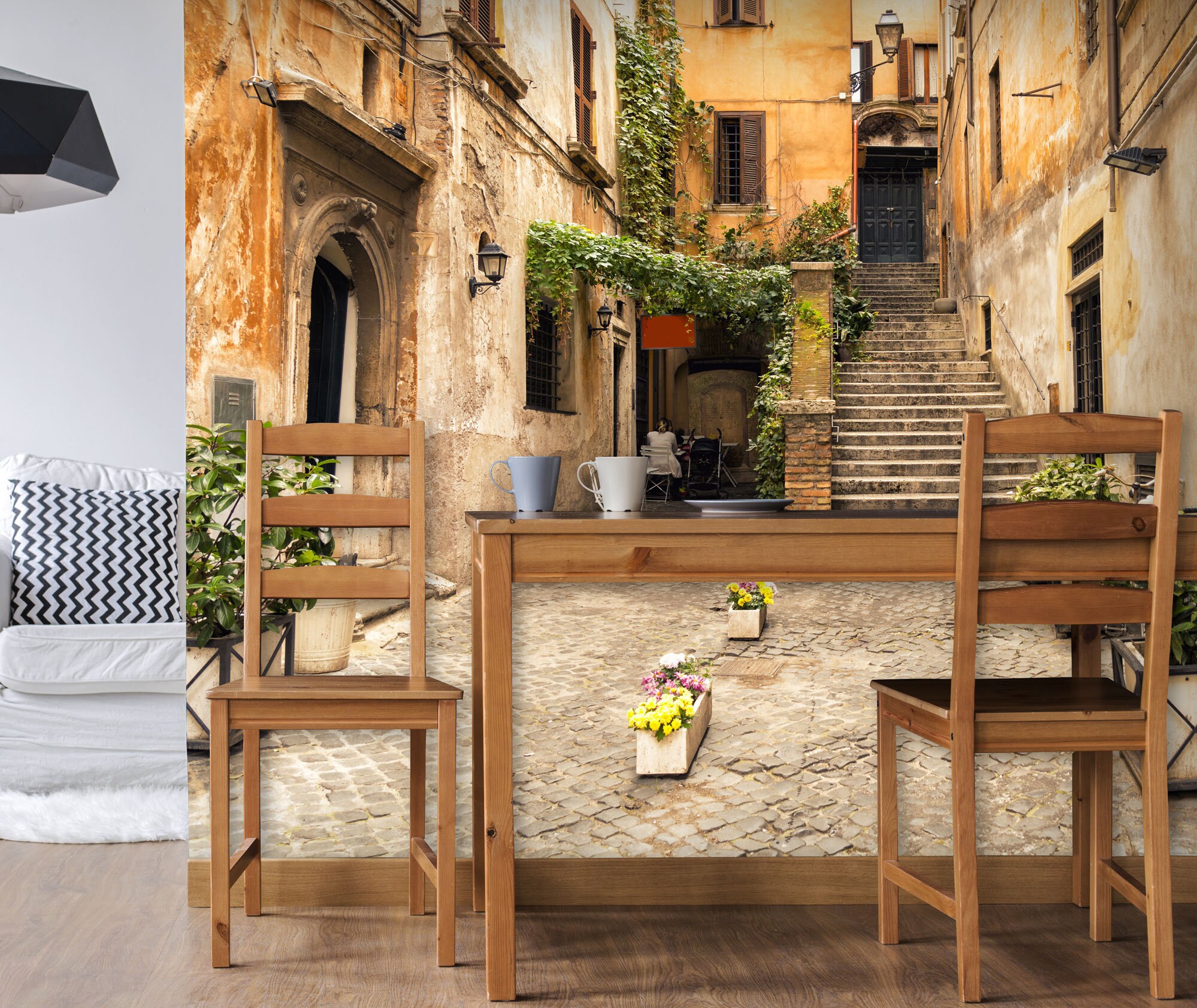 Romantic Alley in Old Part of Rome, Italy, 3D Effect Wallpaper Peel and ...