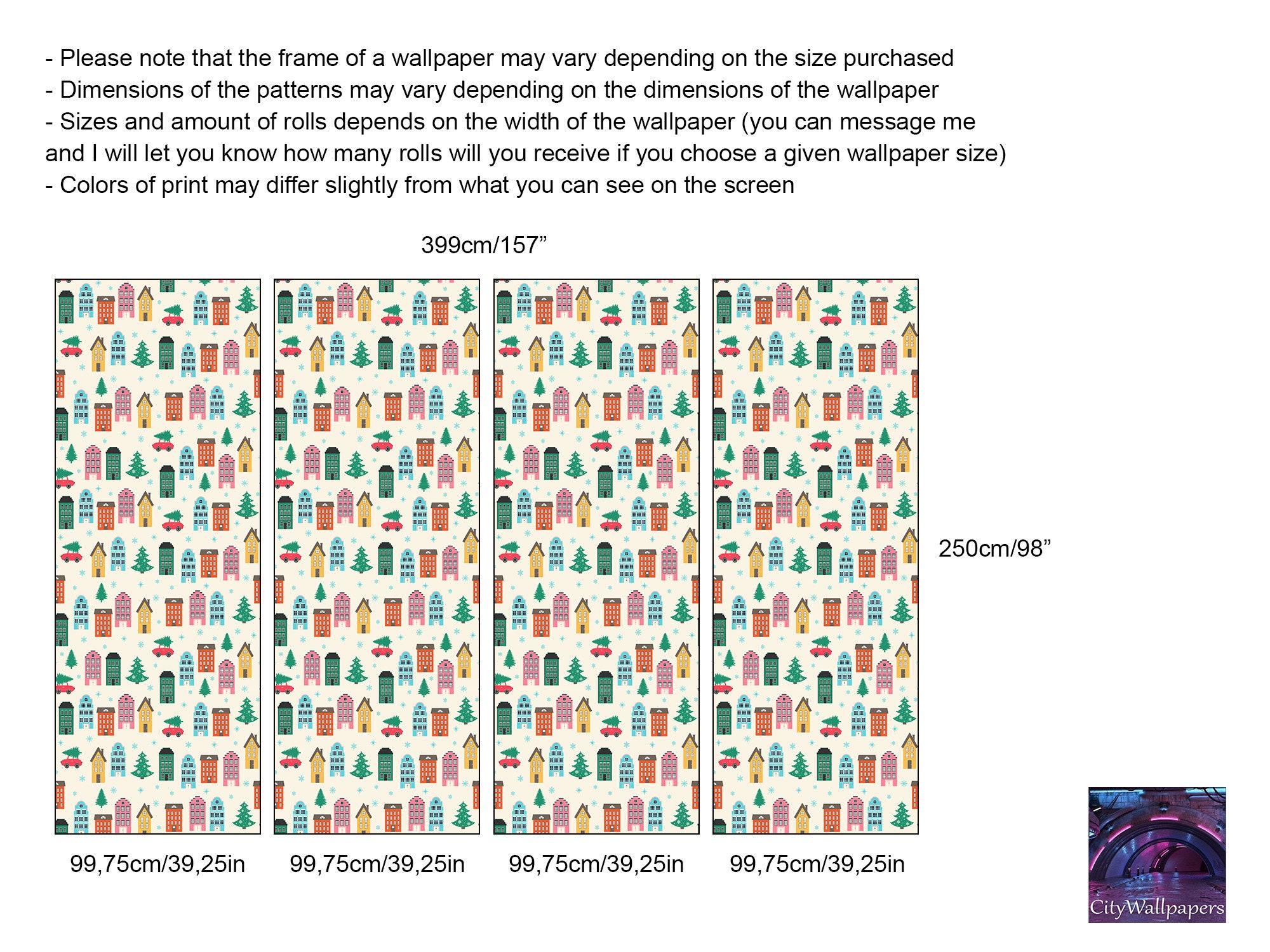 Tenement Houses Cartoon Style Wallpaper, City Buildings Pattern [peel ...