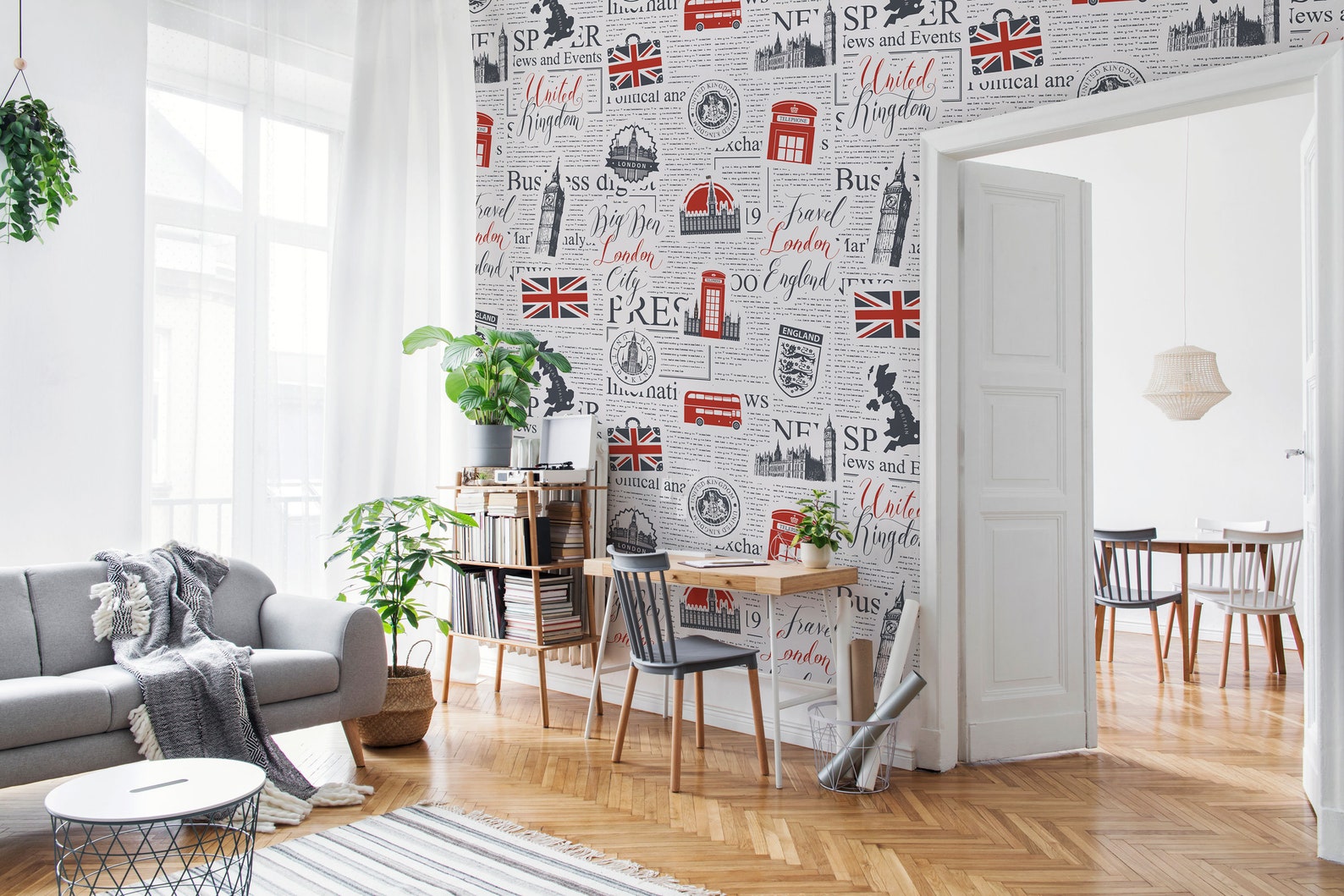 London Newspaper Pattern Wall Mural British Symbols Removable Wallpaper ...