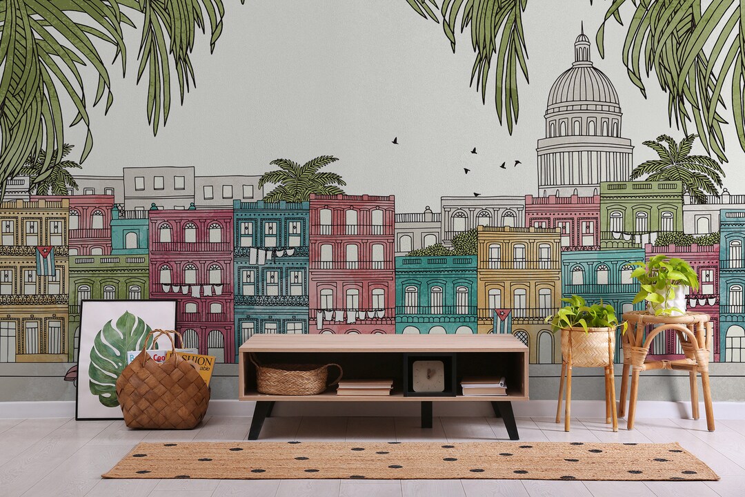 Colorful Havana Wallpaper, Cuba | Peel and Stick, Self Adhesive, Wall ...