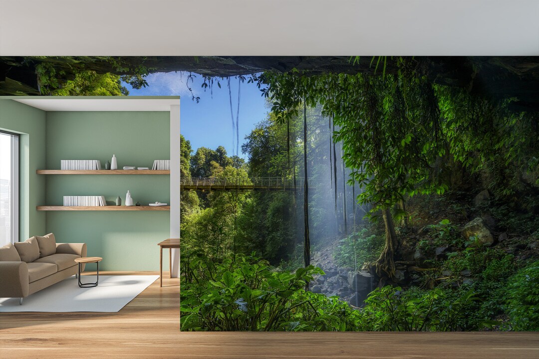 Footbridge and Crystal Falls Wallpaper, Rainforest, Australia | Peel ...
