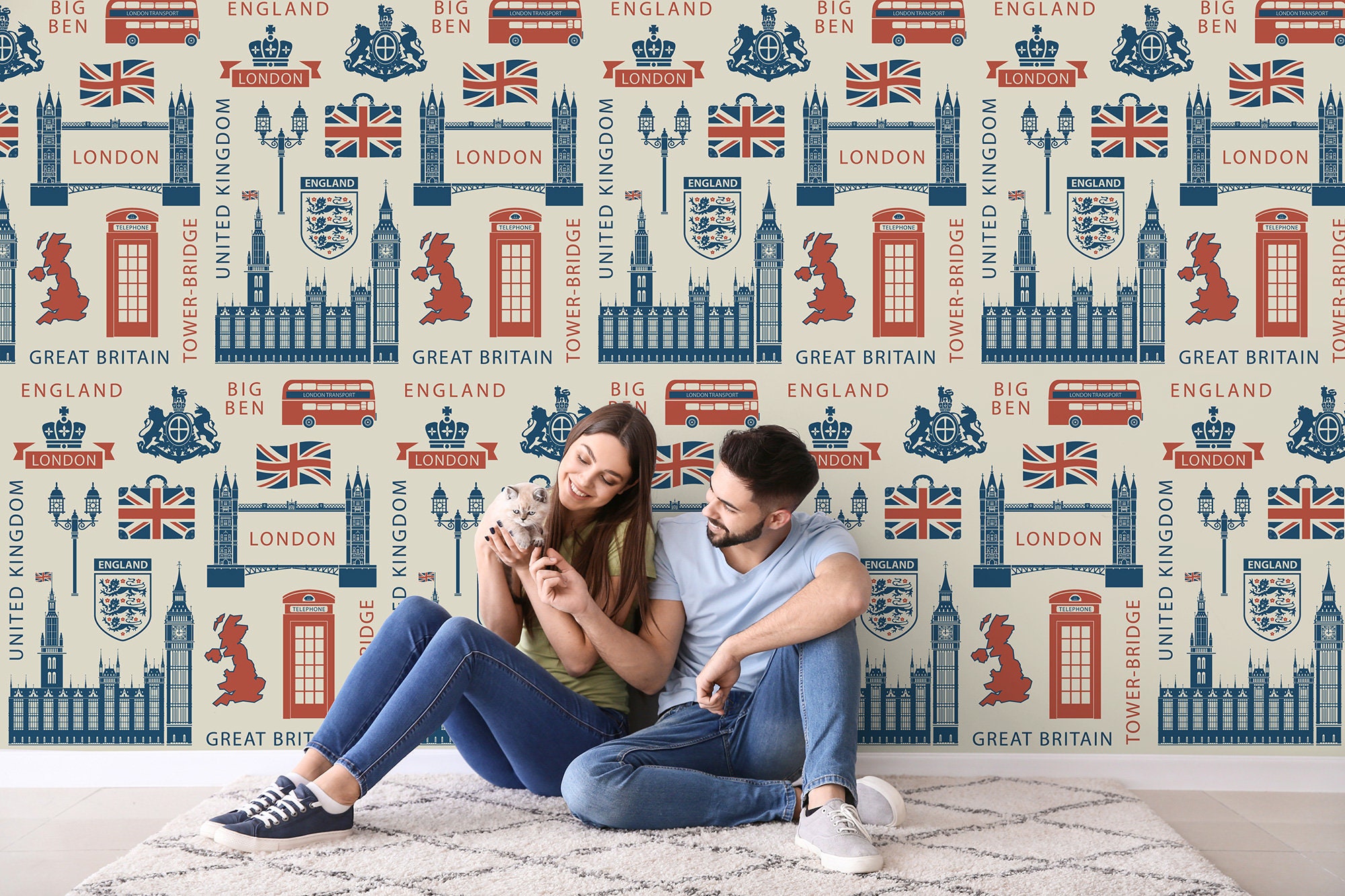 UK London National Symbols Wallpaper, United Kingdom Pattern [peel and ...