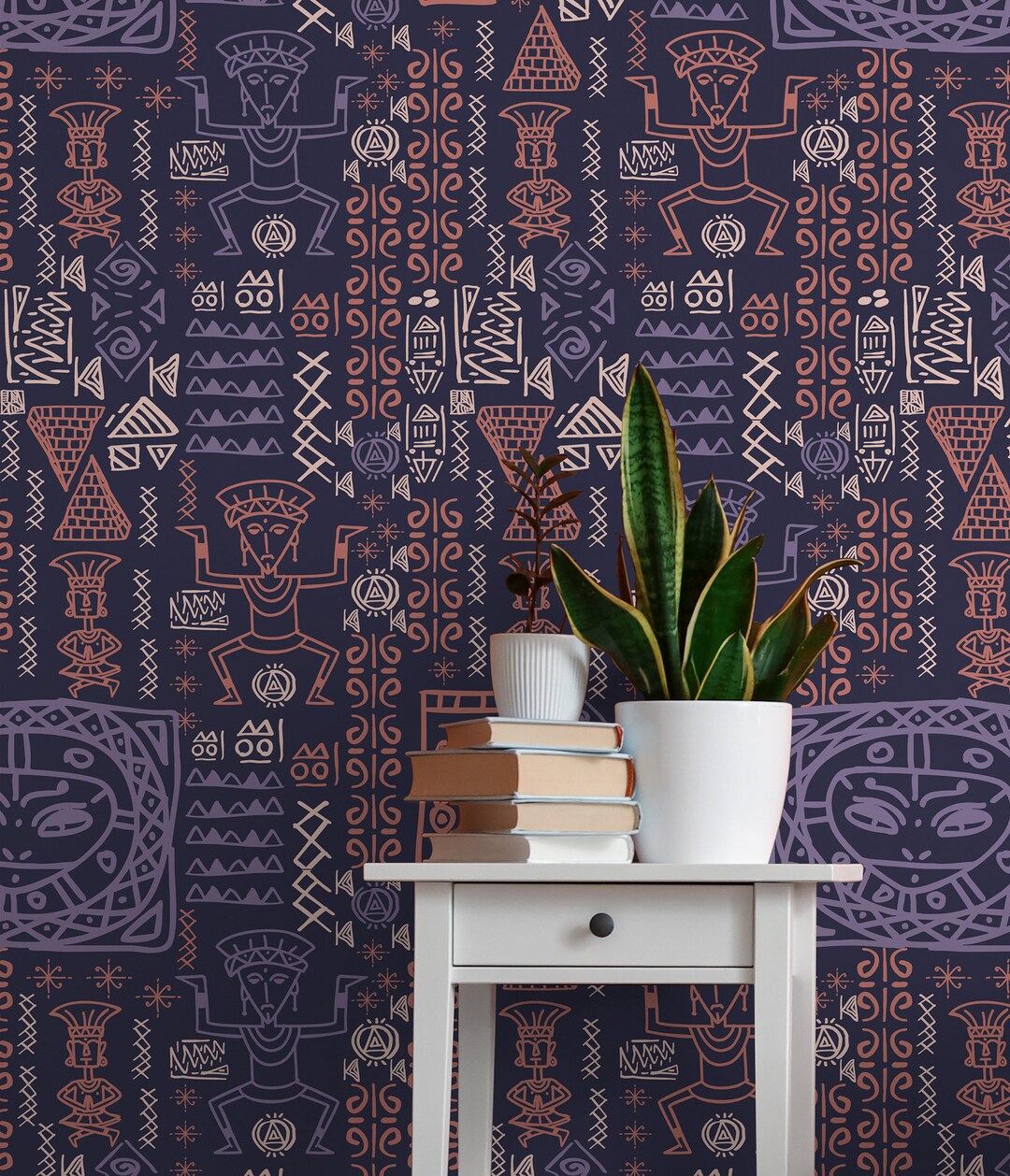 Purple Aztec Motive Wallpaper, Ancient Pattern, Boho Wall Mural [peel ...