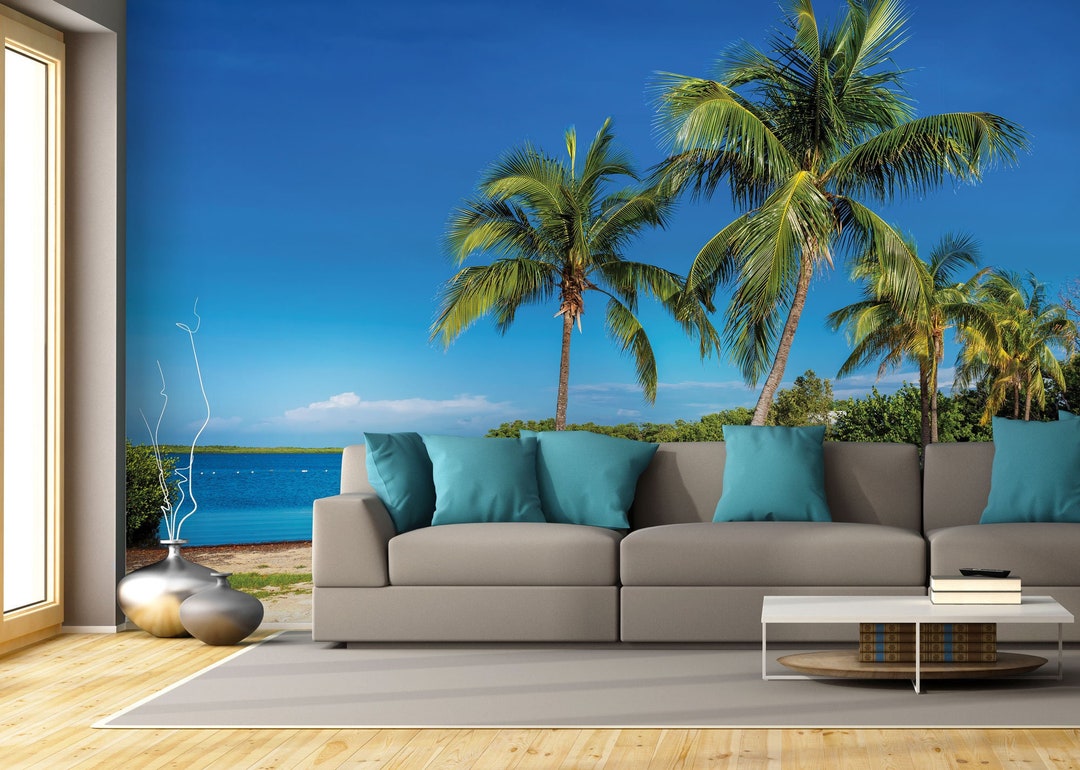 Florida Wallpaper, Beach With Palms [wall Decor, Peel and Stick (self ...