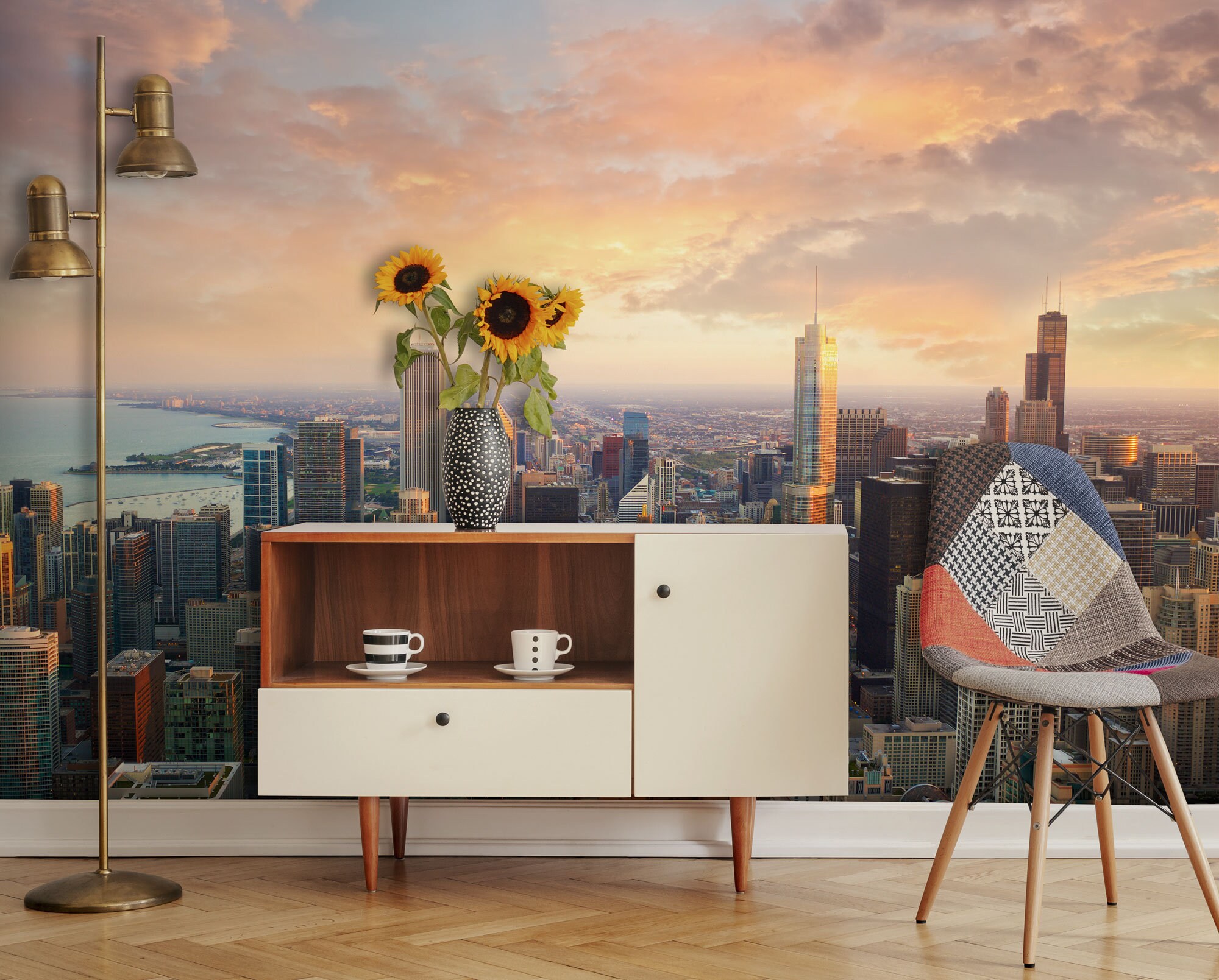 Chicago Skyline Sunset Wallpaper