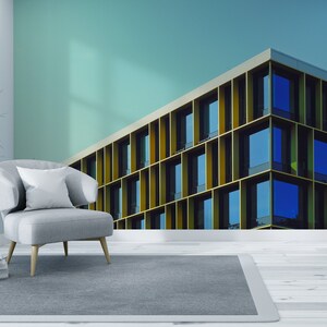 Retro Vibe Wallpaper, Big Blue Windows, Modern Minimalist Building ...