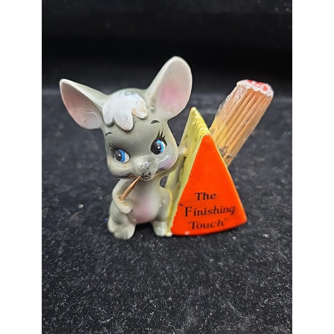 Vtg Mouse Cheese Toothpick Holder THE FINISHING TOUCH 3" Tall Wooden ...