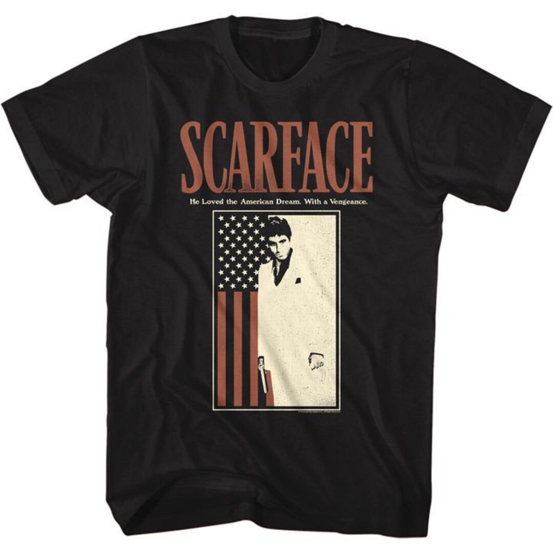 Scarface Scarface With Flag Black Adult T-shirt - Etsy