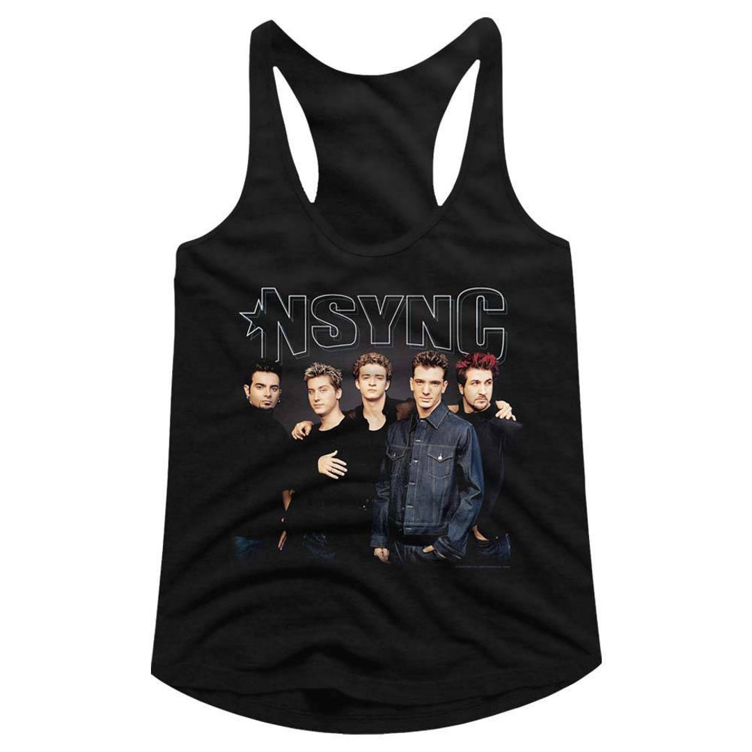NSYNC Stark Group Shot Black Junior Women's Racerback Tank Top T-shirt ...