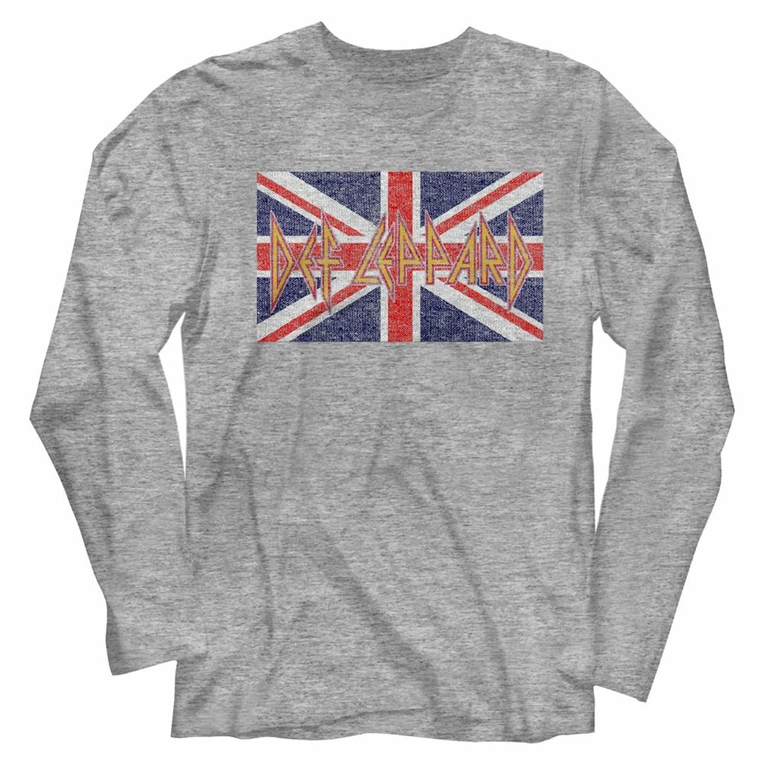 Def Leppard Def Leppard UK Flag Gray Heather Adult Long Sleeve T-shirt ...