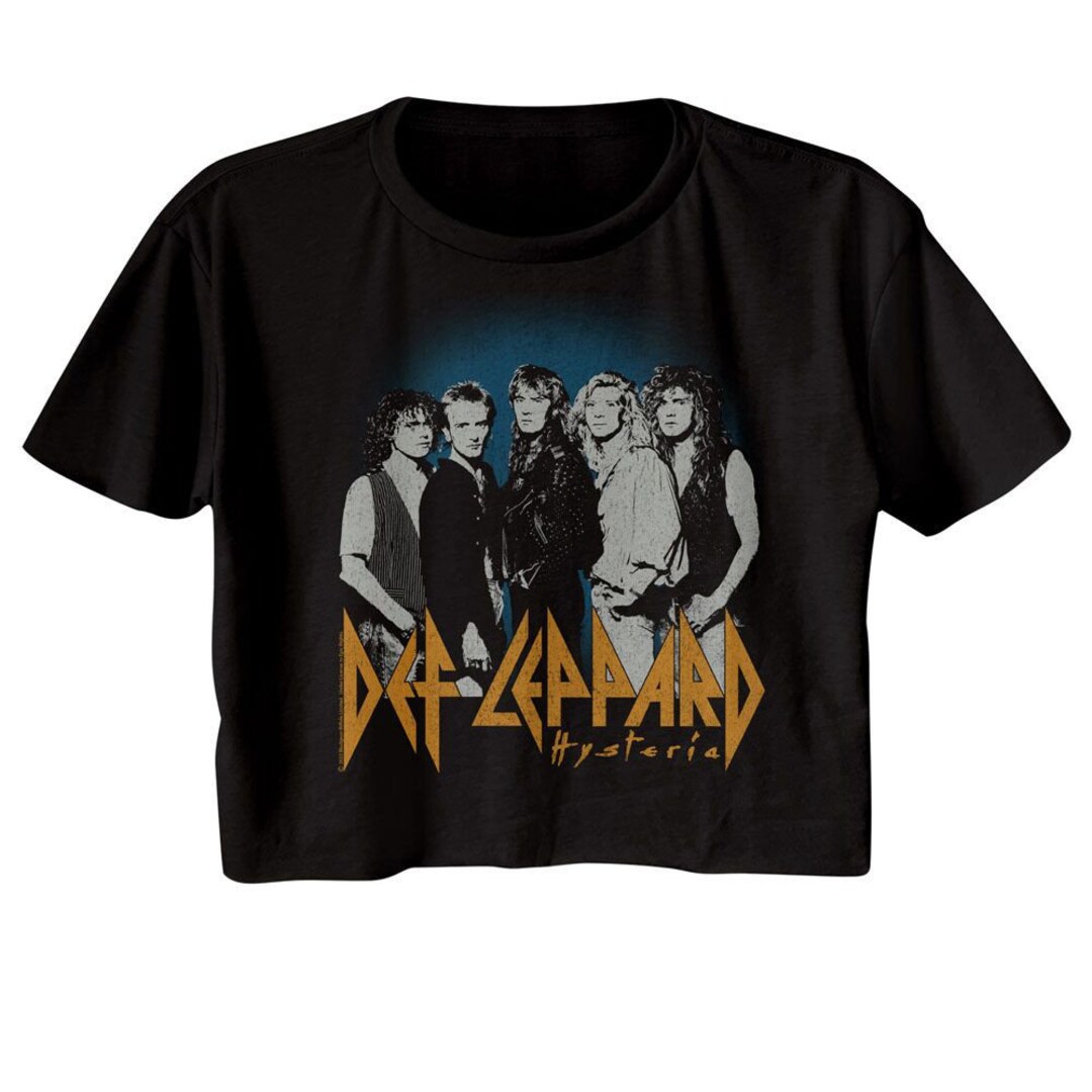 Def Leppard Blue Fade Background Black Women's Festival Cali Crop T ...