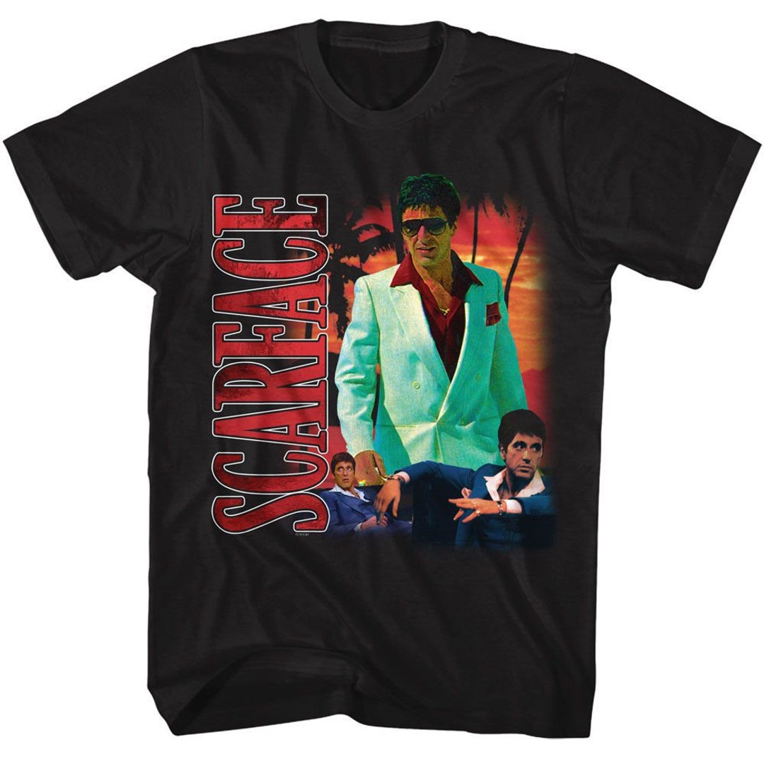 Scarface Collage With Palm Tree BG Black Adult T-shirt - Etsy