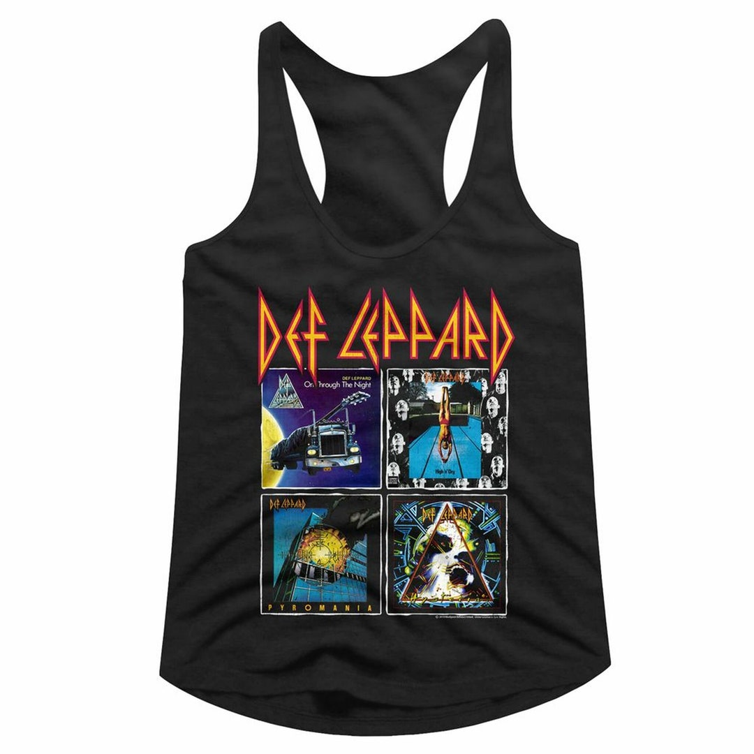 Def Leppard 80's Albums Black Junior Women's Racerback Tank Top T-shirt ...