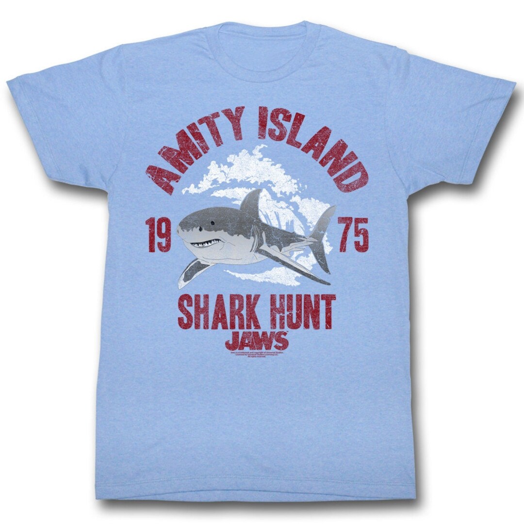 Jaws Shark Hunt Light Blue Heather Adult T-shirt - Etsy