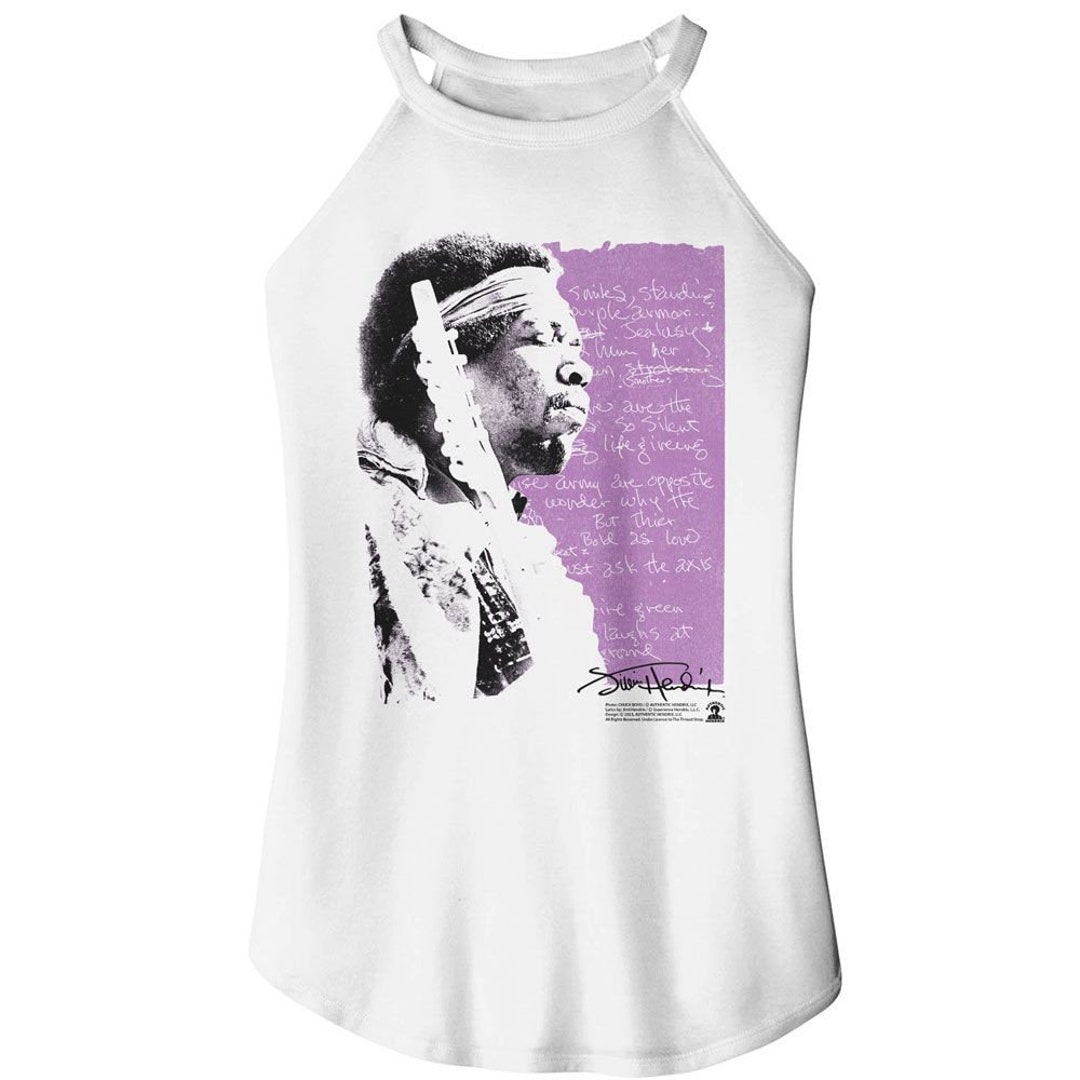 Jimi Hendrix Handwritten Lyrics White Women's Sleeveless Rocker Tank ...