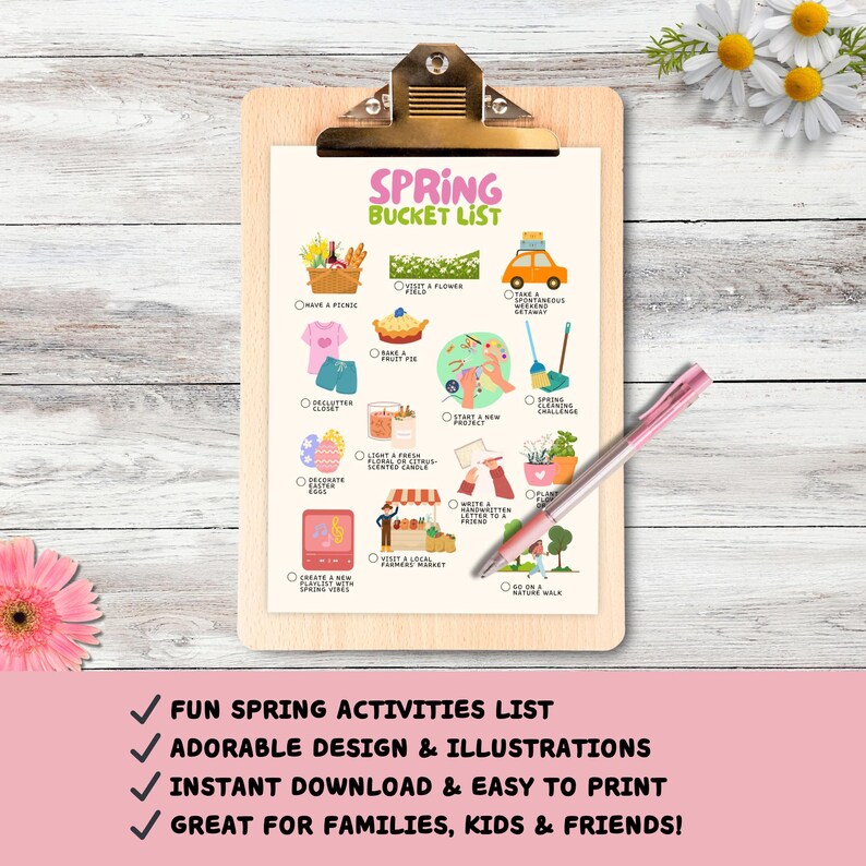 Spring Bucket List Printable | Cute Spring Activities Checklist | Fun ...
