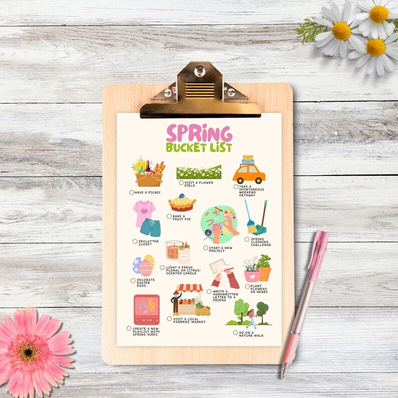 Spring Bucket List Printable | Cute Spring Activities Checklist | Fun ...