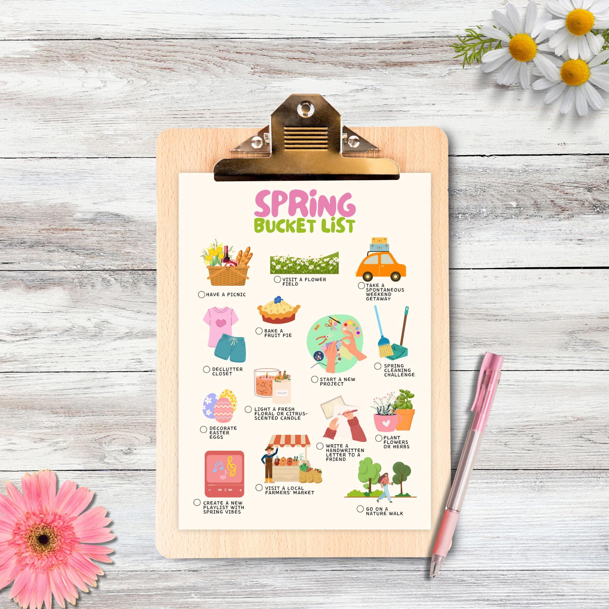 Spring Bucket List Printable | Cute Spring Activities Checklist | Fun ...