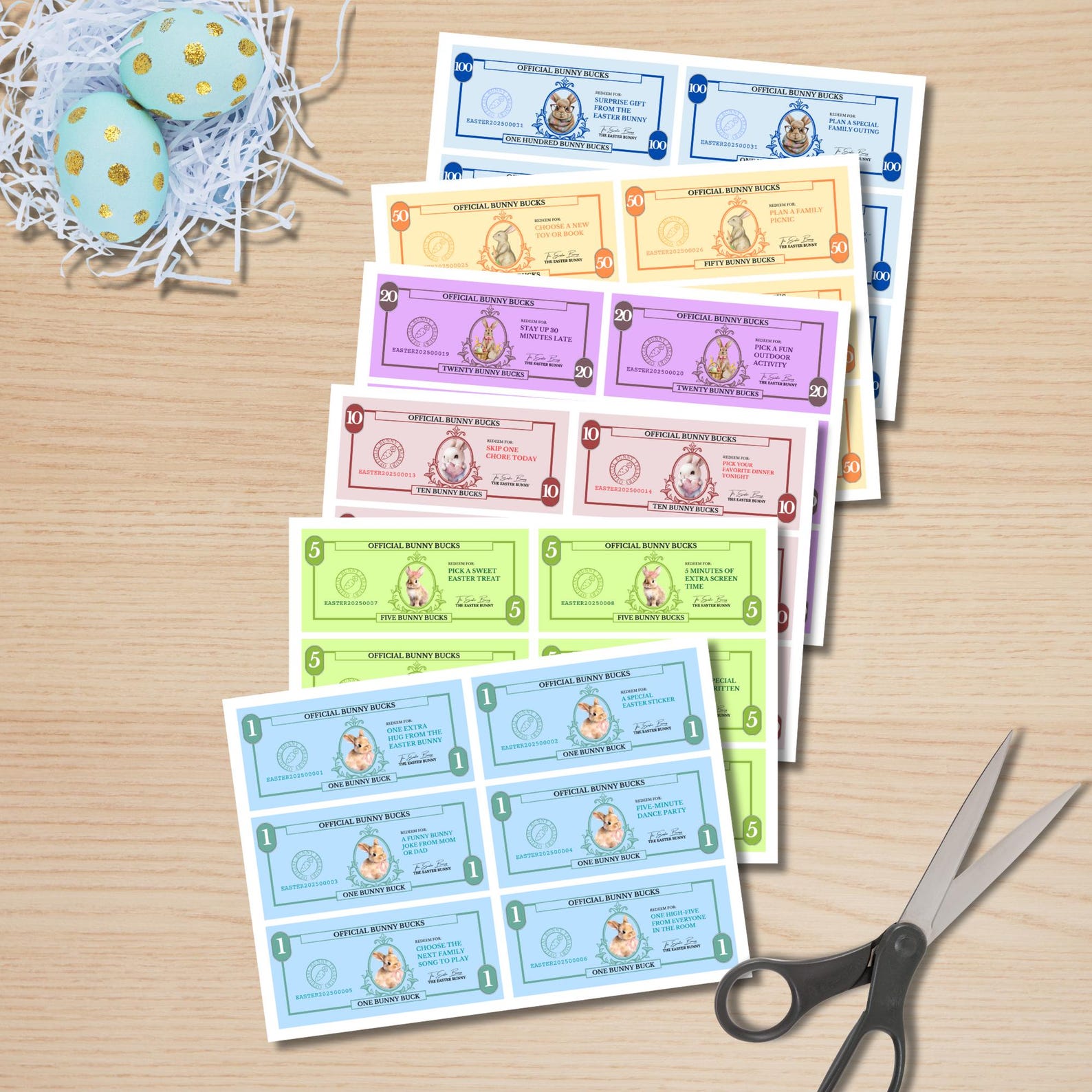 Printable Easter Bunny Bucks | Fun Easter Reward Coupons for Kids ...