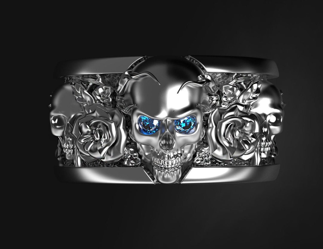 14k Gold Over Diamond Skull Ring Round Skull Diamond Ring - Etsy