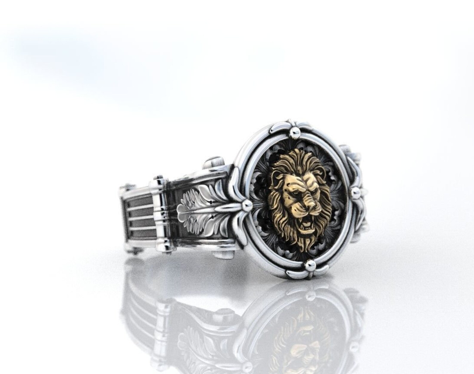 14k Gold Over Lion Ringanimal Ringmen Lion Ring Lion Head - Etsy