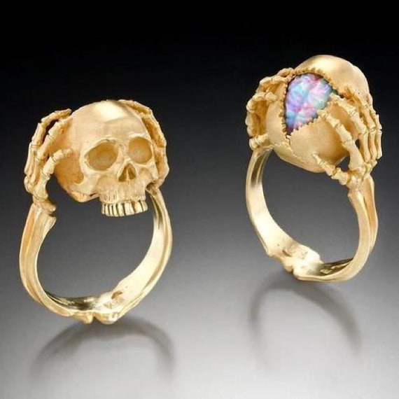 14k Gold Over Brain Ring Skull Ringunique Brain Skull Ring - Etsy