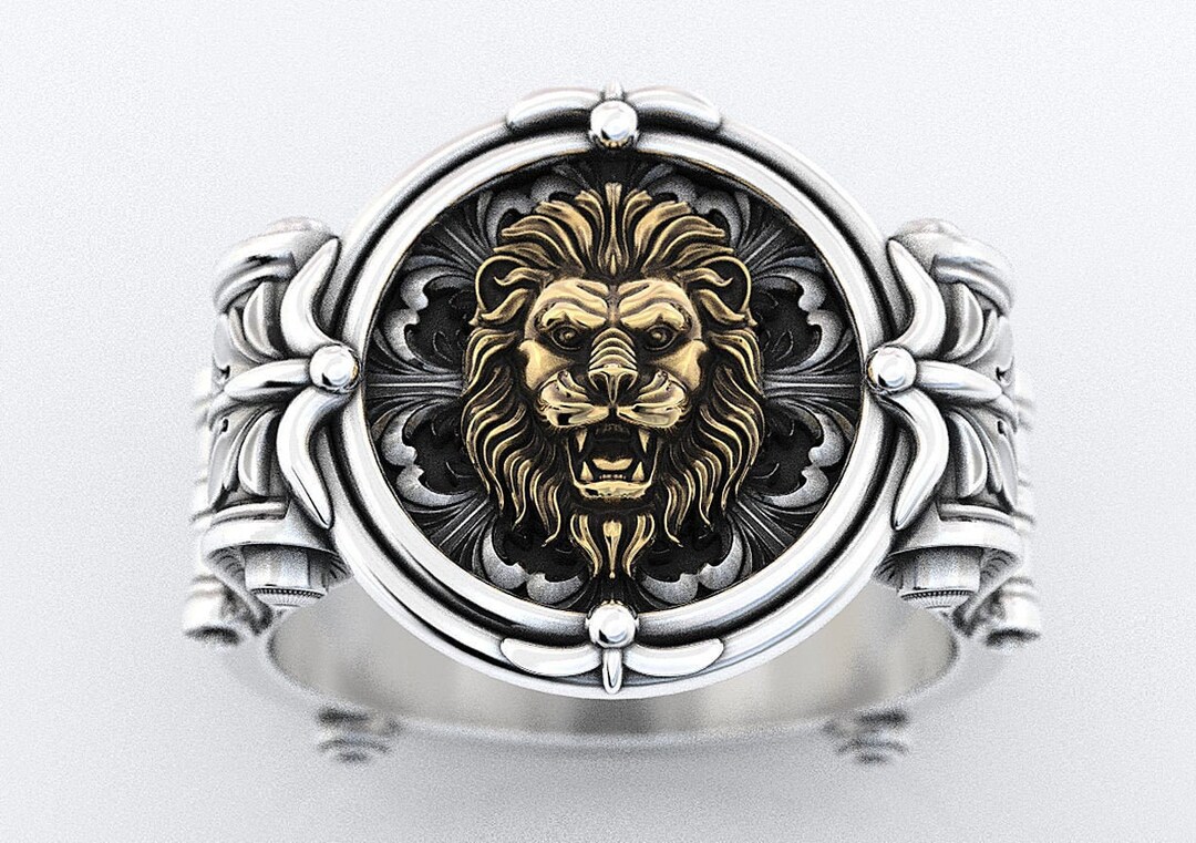 14k Gold Over Lion Ringanimal Ringmen Lion Ring Lion Head - Etsy