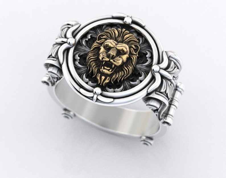 14k Gold Over Lion Ringanimal Ringmen Lion Ring Lion Head - Etsy