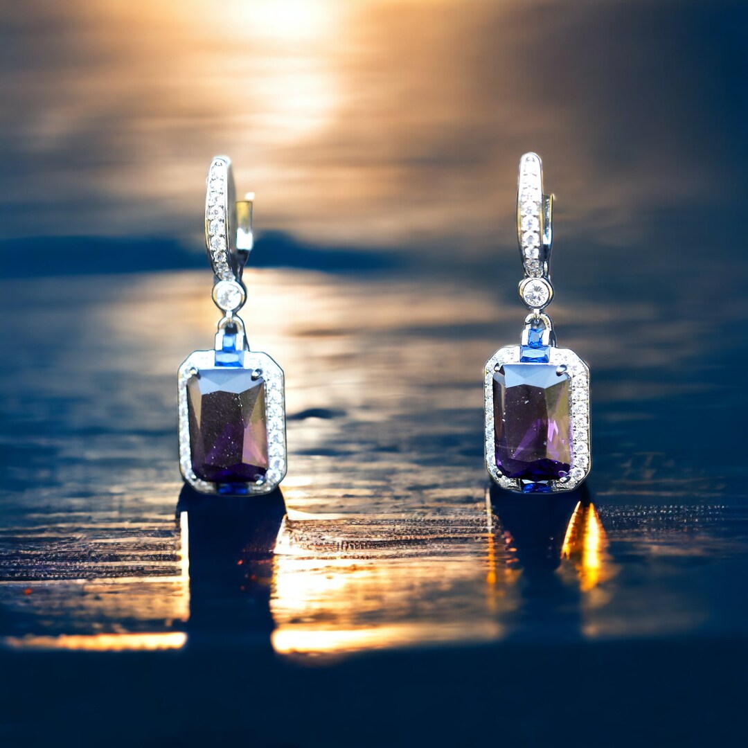 Dormeuses Earrings CLIP on NON Pierced Clamp Pendant Silver CZ ...