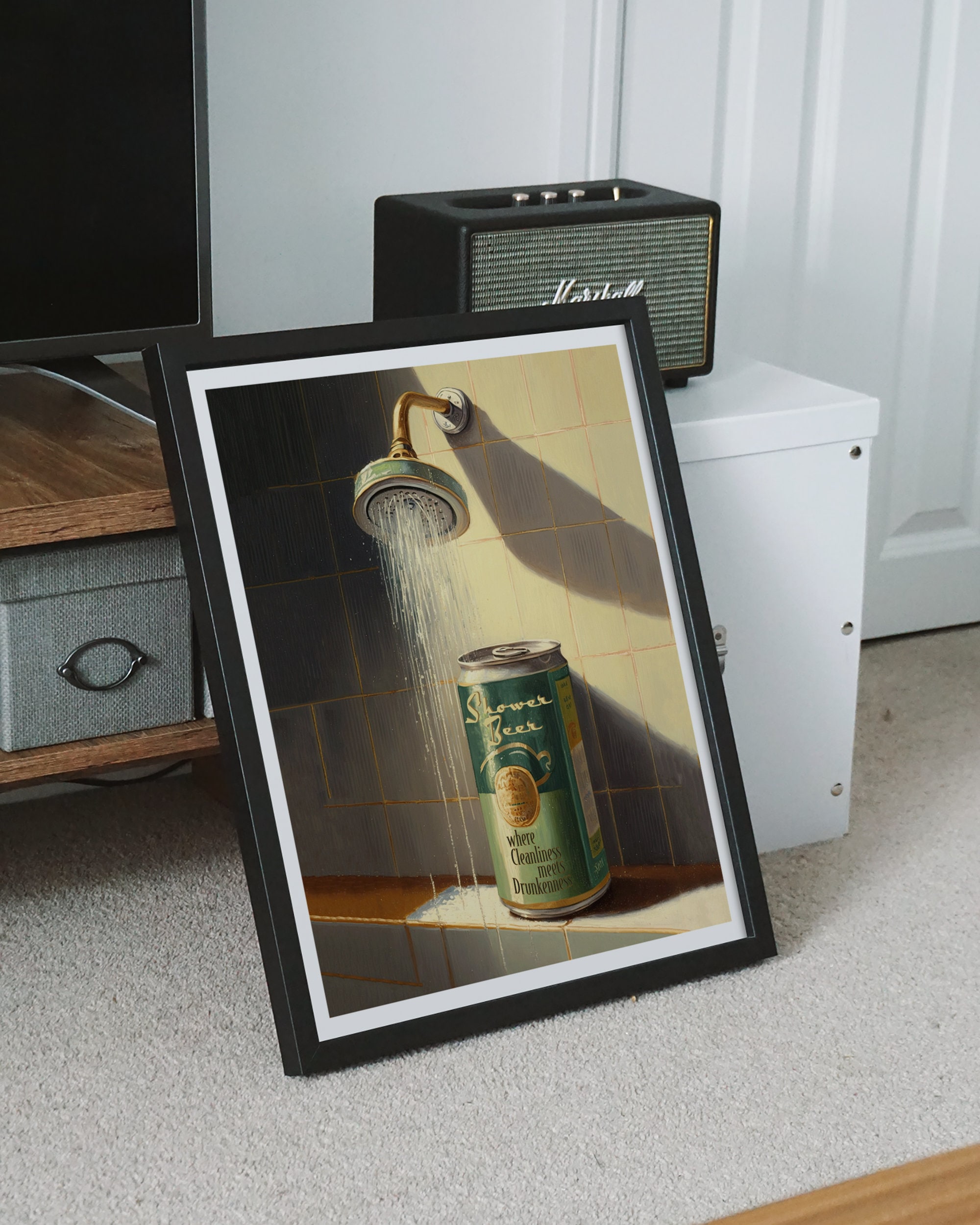 Vintage 1970s Shower Beer Art Print, First Apartment Gift, Bar Cart ...