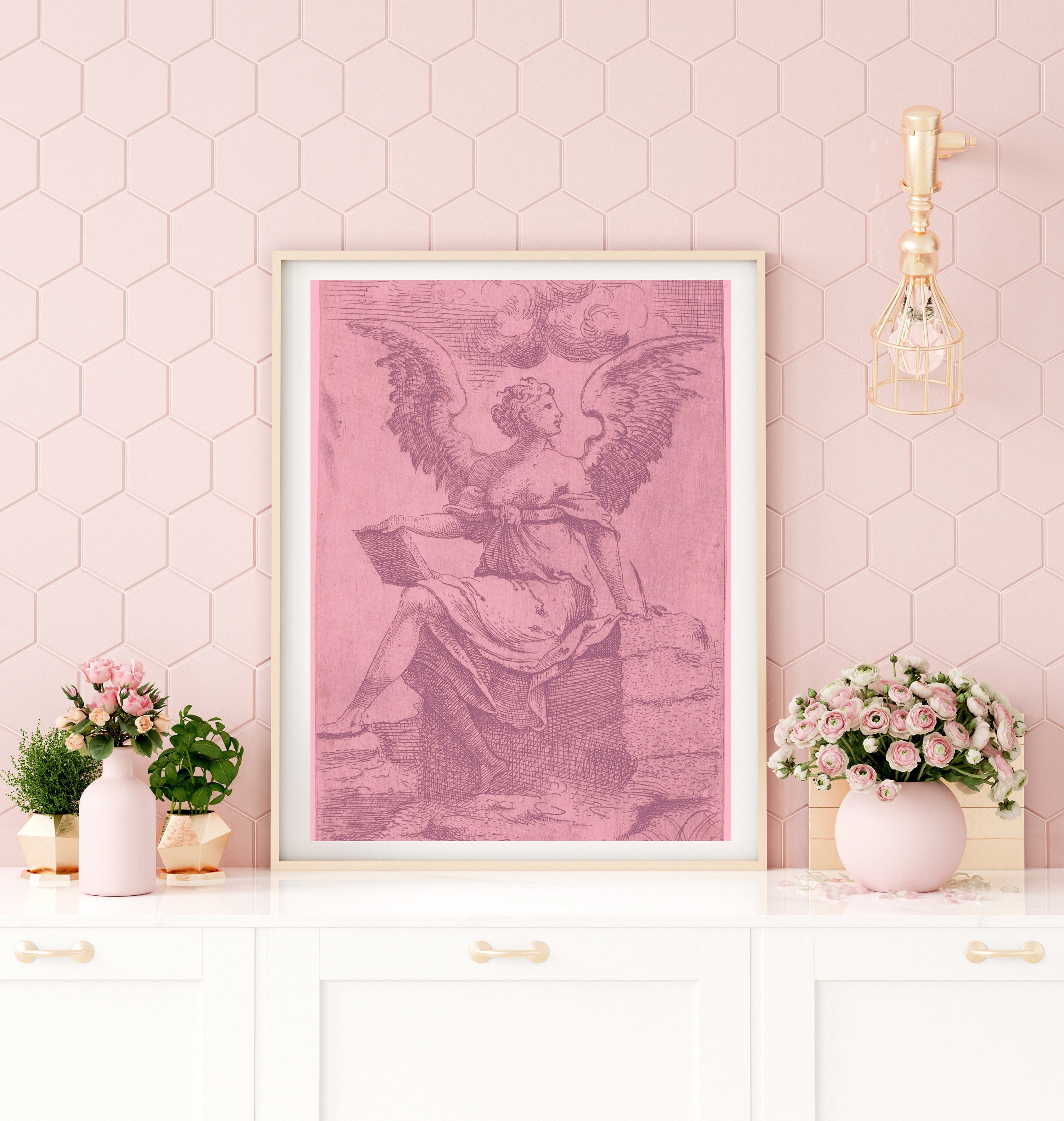 Pink Angel, Coquette Room Angel Decor, Angelcore, Angel Number Poster ...