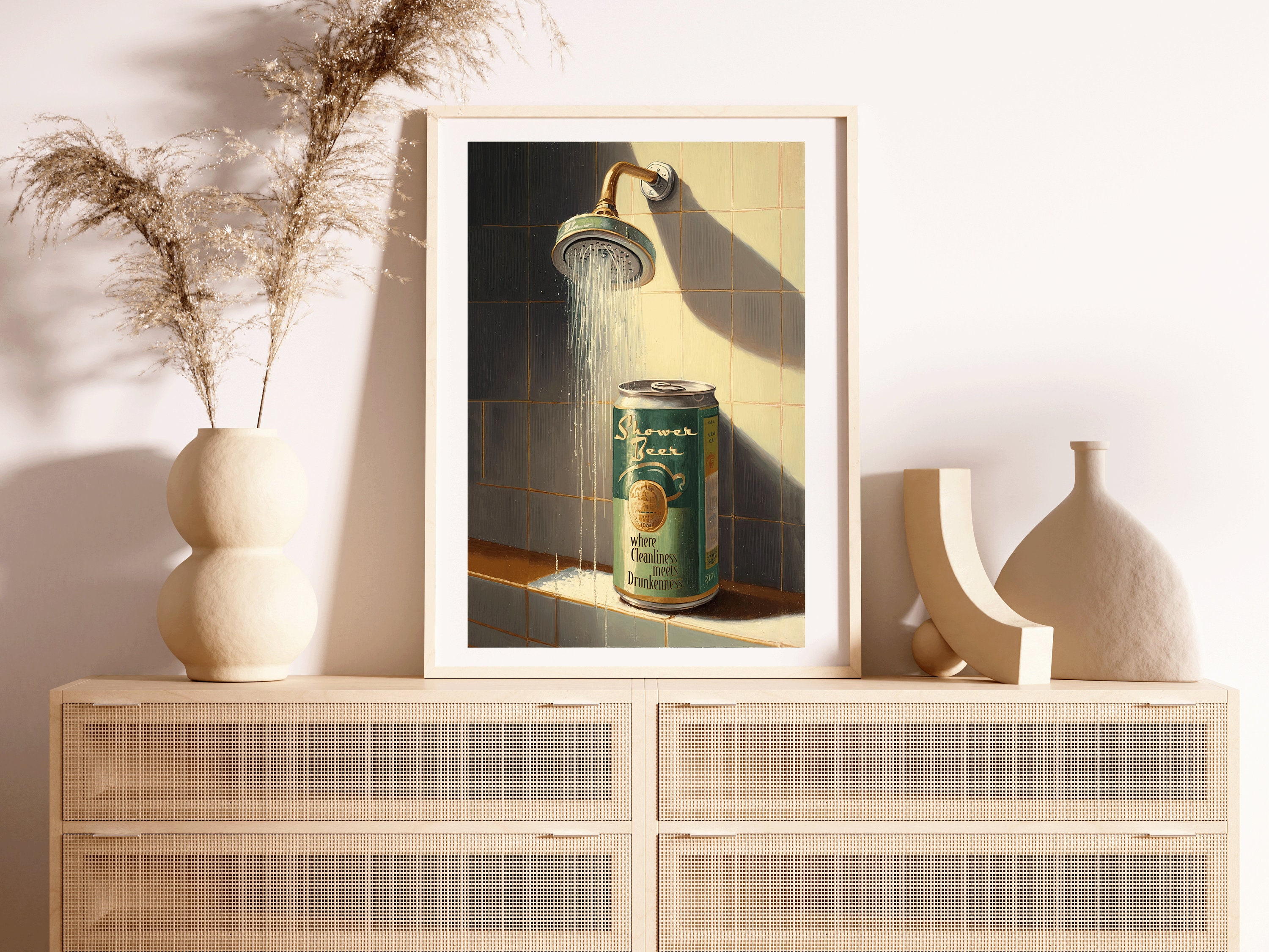 Vintage 1970s Shower Beer Art Print, First Apartment Gift, Bar Cart ...