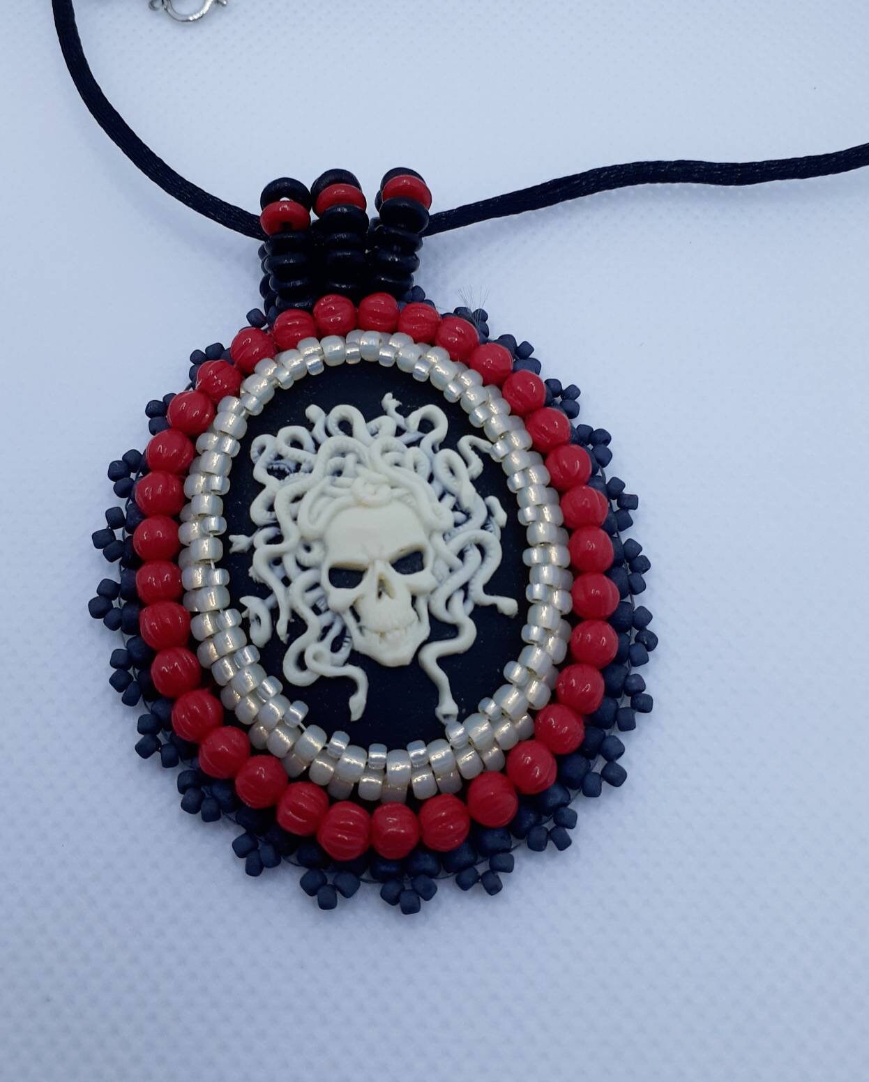 Medusa Skull Bead Embroidery Pendant OOAK Artisan Jewelry - Etsy