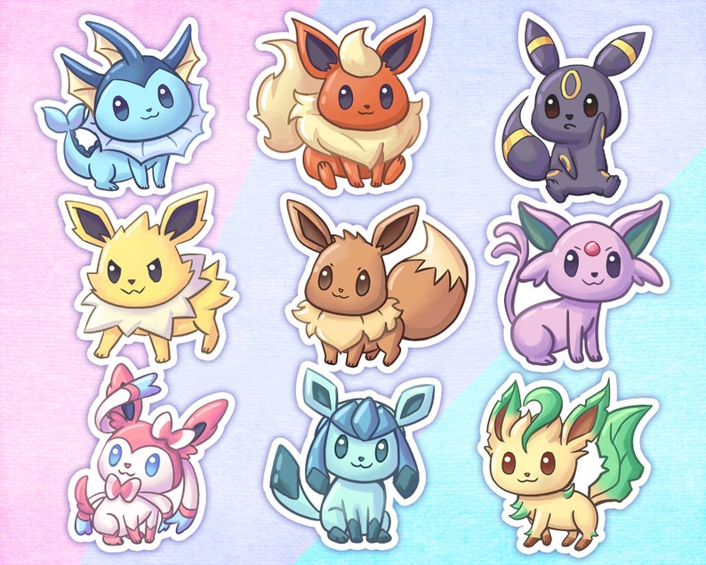 Chibi Eevee Evolution Inspired Waterproof Stickers for Laptop - Etsy