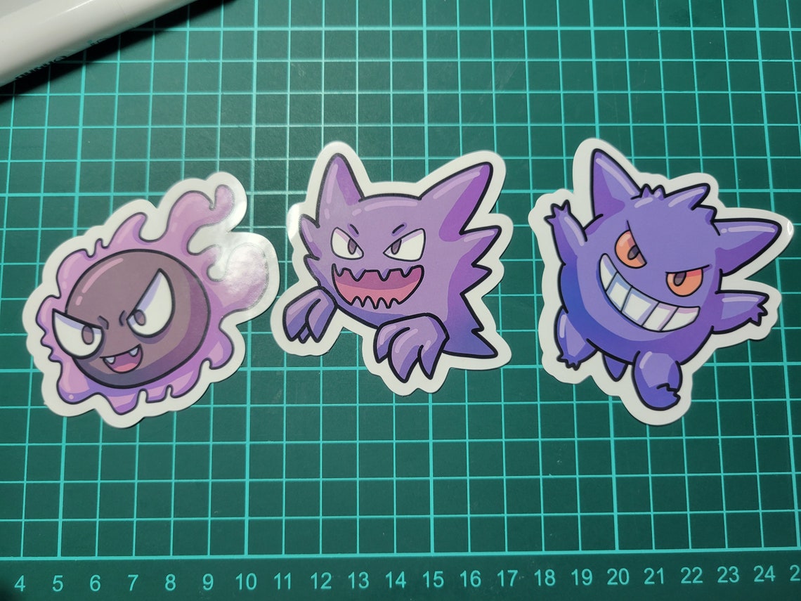 Chibi Gastly Haunter Gengar Stickers Fan Art Cute - Etsy