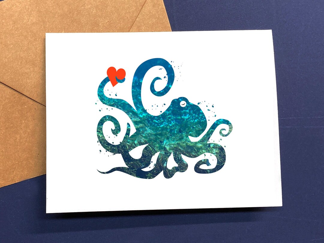 Octopus Love Card, Heart Valentine, Octopus Art - Etsy