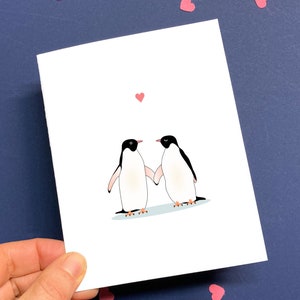 Penguins in Love Anniversary Card, Penguin Engagement, Bird Wedding ...