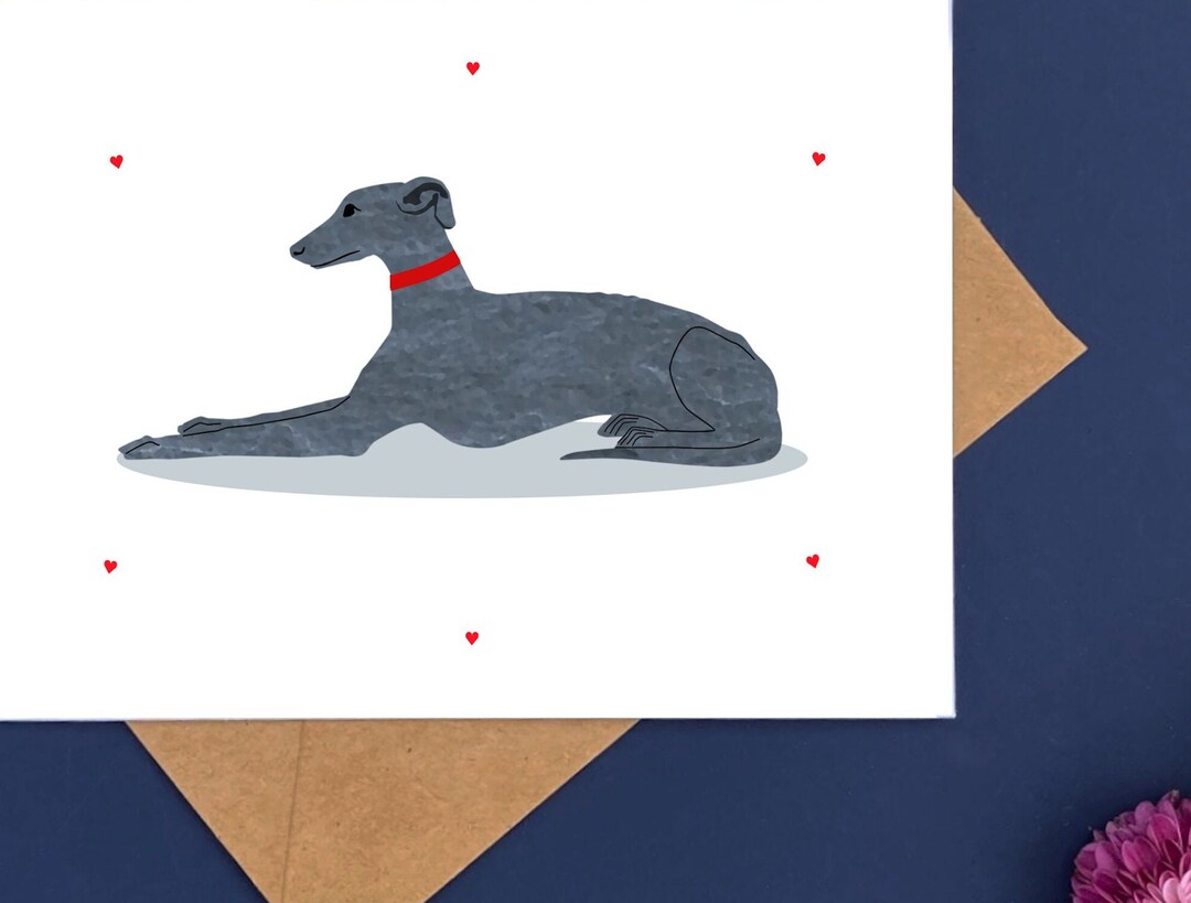 Greyhound Card, Blue Greyhound Silhouette Note Cards, Reclining Dog Art ...